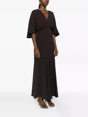 Agnona V-neck Midi Flared Dress - Brown