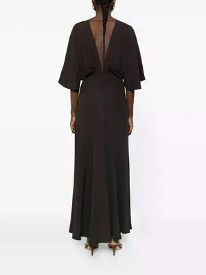 Agnona V-neck Midi Flared Dress - Brown