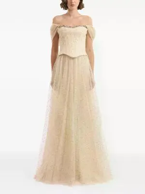 GEMY MAALOUF Off-the-shoulder Corset Maxi Dress - Neutrals