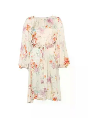 Herno Floral-pattern Mini Dress With Tie Waist