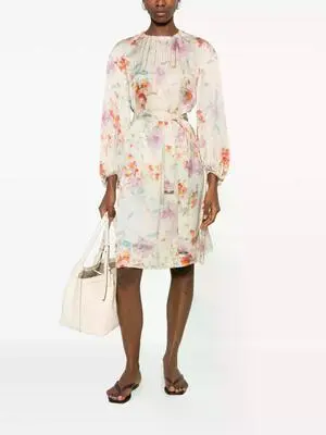 Herno Floral-pattern Mini Dress With Tie Waist