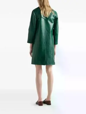 Prada Double-breasted Leather Coat With Notched Lapels