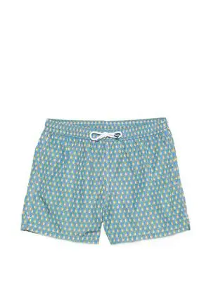 Fedeli Pineapple-print Swim Shorts - Blue