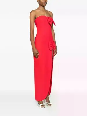 Alessandra Rich Strapless Bow Embellishment Maxi Dress With Slit Detail - Red