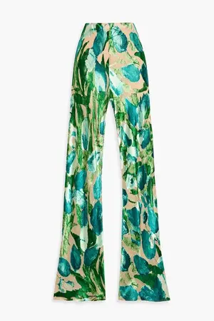 Cult Gaia Stacie Printed Devoré Chiffon Flared Pants