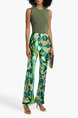 Cult Gaia Stacie Printed Devoré Chiffon Flared Pants