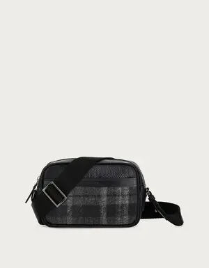 Canali Camera Bag In Mixed Wool And Tumbled Calfskin - Grey