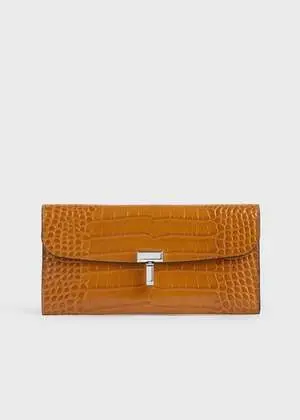 TOTEME T-lock Croco-embossed Wallet - Tangerine