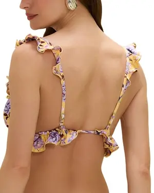 PatBO Peony Print Ruffle Bikini Top