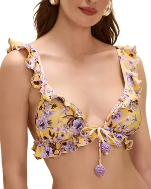 PatBO Peony Print Ruffle Bikini Top