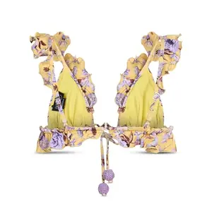 PatBO Peony Print Ruffle Bikini Top