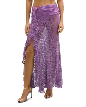 PatBO Ruffle Maxi Swim Cover-up Skirt - Lilac