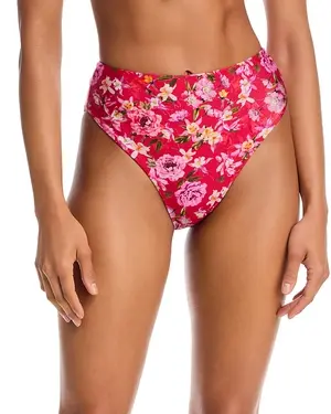 PatBO Peony Print High Waist Bikini Bottom - Red