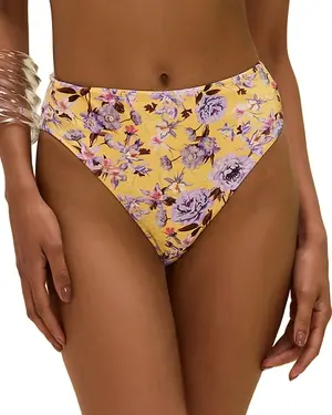 PatBO Peony Print High Waist Bikini Bottom - Yellow
