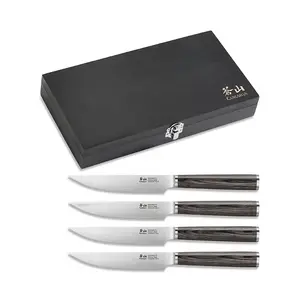 CANGSHAN 4 Piece Pakkawood Steak Knife Set - Dark Brown