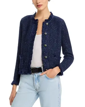 Kobi Halperin Kailey Metallic Knit Cardigan Sweater - Navy
