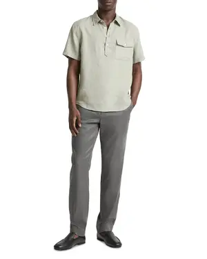 Vince Linen Half Placket Shirt - Matcha
