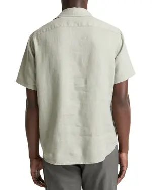 Vince Linen Half Placket Shirt - Matcha