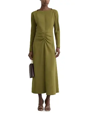 REISS Adrianna Ruched Long Sleeve Midi Dress