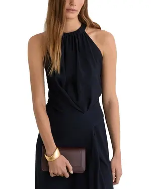 REISS Draped Midi Dress - Navy