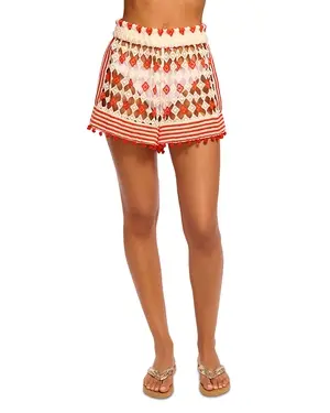 Ramy Brook Cordelia Swim Cover-up Shorts - Flame/sandstone Crochet