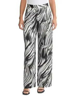 Misook Marble Print Wide Leg Silk Pants