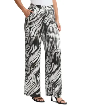 Misook Marble Print Wide Leg Silk Pants