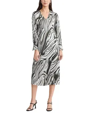 Misook Marble Print Silk Maxi Dress
