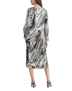 Misook Marble Print Silk Maxi Dress