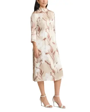 Misook Floral Print Silk Midi Dress
