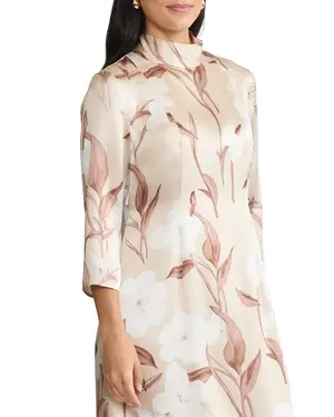 Misook Floral Print Silk Midi Dress