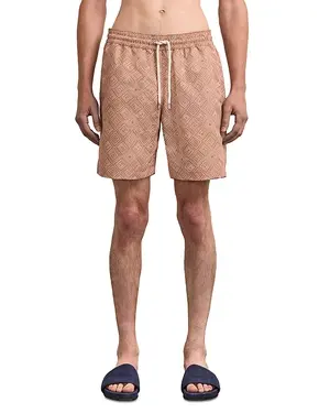 Frescobol Carioca Santos Madeira Print 4.5" Swim Shorts - Copper