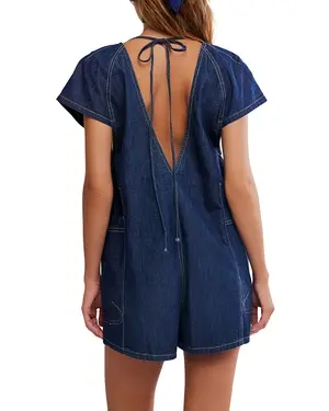 Free People Free Fall Denim Romper - Deep Blue