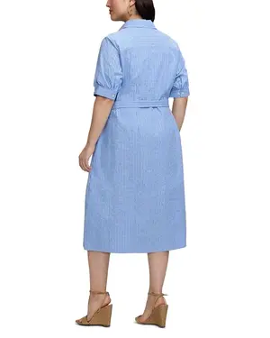 Foxcroft Esther Elbow Sleeve Mini Stripe Seersucker Dress - Blue Multi