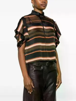 Sacai Striped-pattern Polo Shirt - Black
