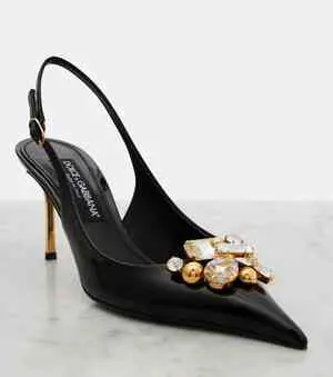 Dolce & Gabbana Embellished Patent Leather Slingback Pumps