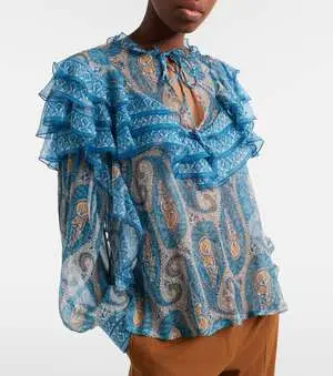 Etro Paisley Ruffled Silk Blouse