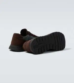 Prada Suede And Fabric Lace-up Sneakers - Brown