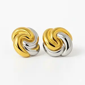 GEMINI JEWELRY 18k Gold Plated Swirl Knot Stud Earrings - Yellow