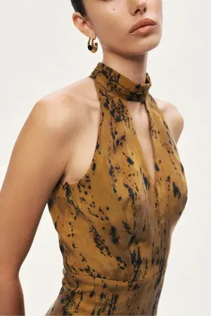 NOCTURNE Printed Halter-neck Maxi Dress