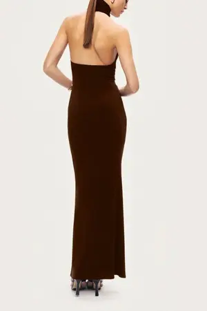 NOCTURNE Halter-neck Draped Maxi Dress - Brown