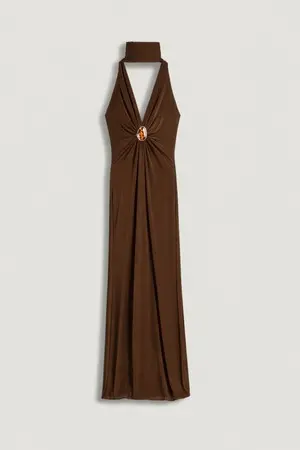 NOCTURNE Halter-neck Draped Maxi Dress - Brown
