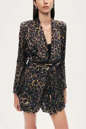 NOCTURNE Printed Leopard Belted Jacket - Multi-colored