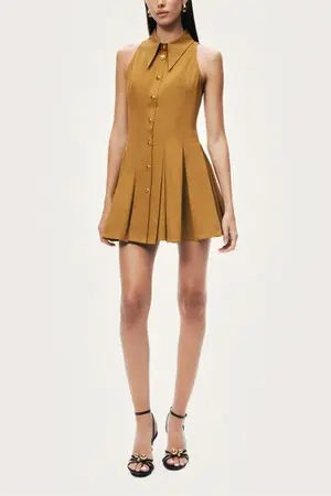 NOCTURNE Sleeveless Pleated Mini Dress - Camel