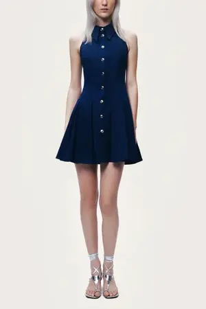 NOCTURNE Sleeveless Pleated Mini Dress - Navy