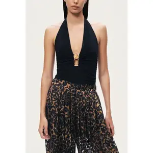 NOCTURNE Halter Top With V-neck