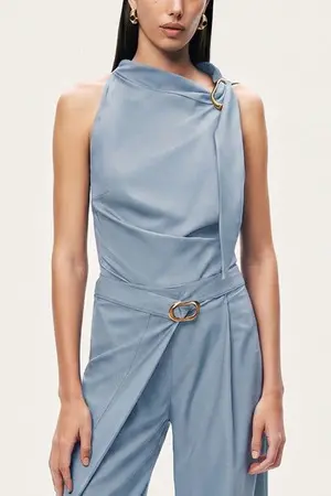 NOCTURNE Asymmetric Buckle-detail Blouse - Blue