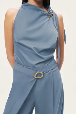 NOCTURNE Asymmetric Buckle-detail Blouse - Blue