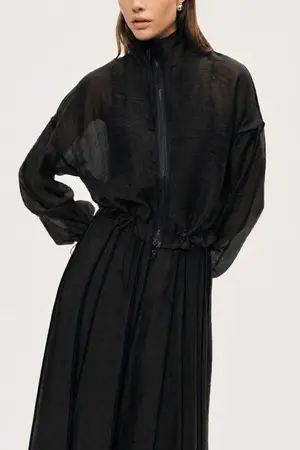 NOCTURNE Sheer Zip-front Jacket With Elasticated Cuffs And Hem
