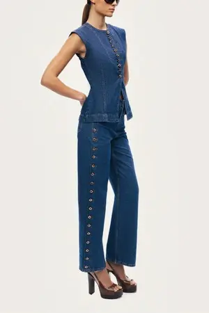 NOCTURNE Button-front Denim Vest - Navy Blue